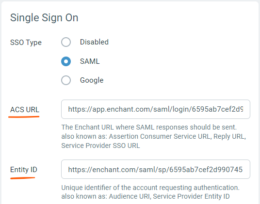 Single Sign On via Generic SAML | Enchant