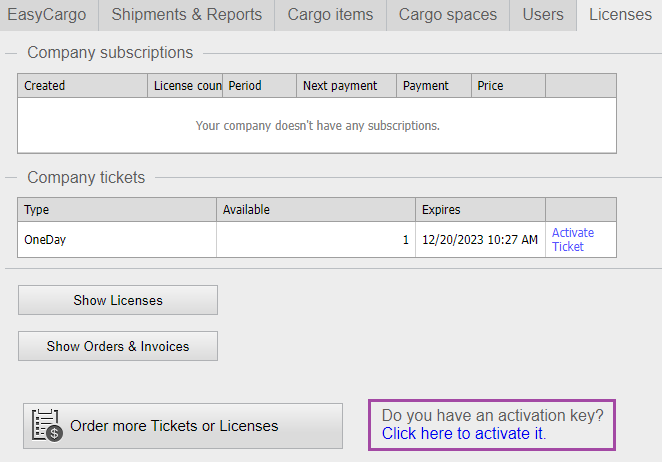 Ordering a license | Help | EasyCargo