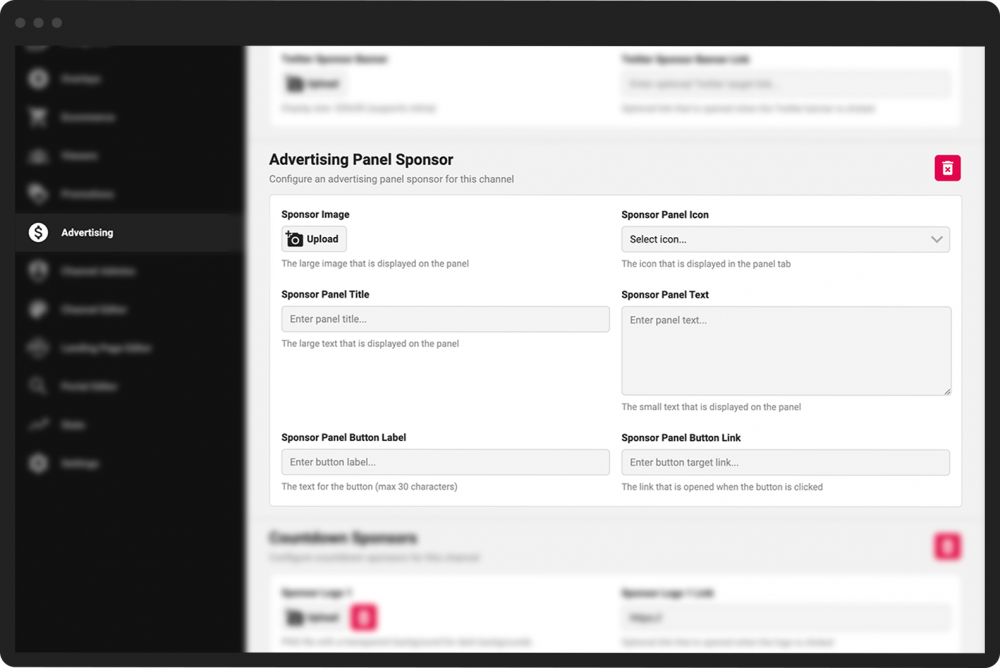 Create an advertising panel | PANDA Dashboard Admins