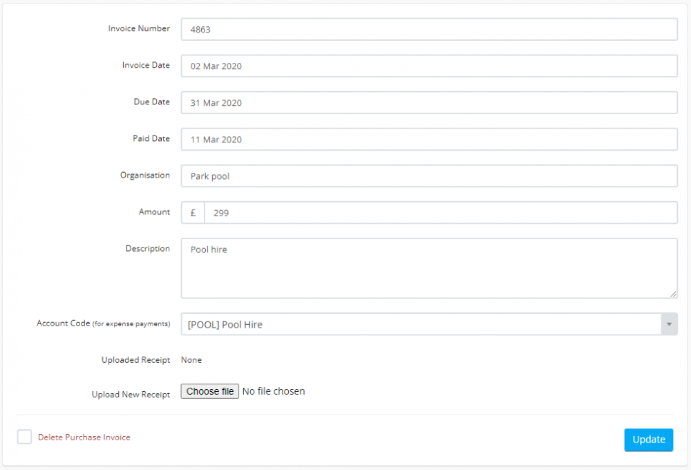 View Purchase Invoices | SwimClub Manager