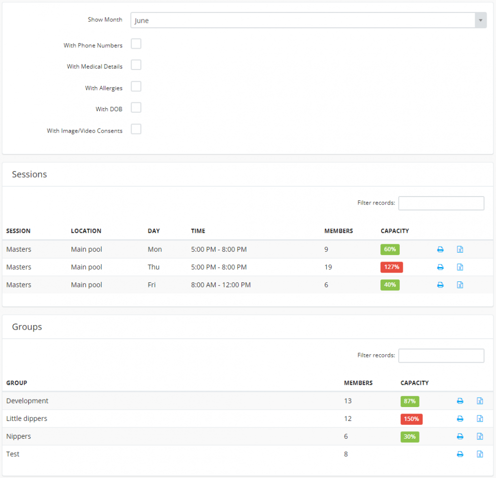 Attendance Sheets | SwimClub Manager