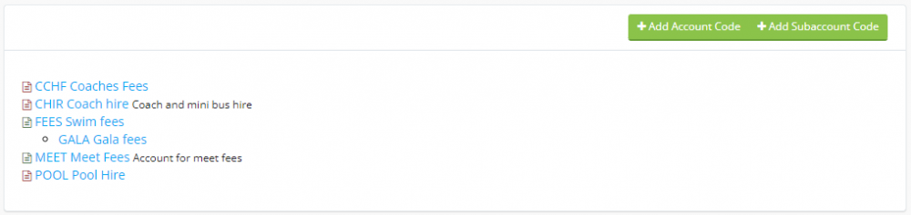Account Codes | SwimClub Manager